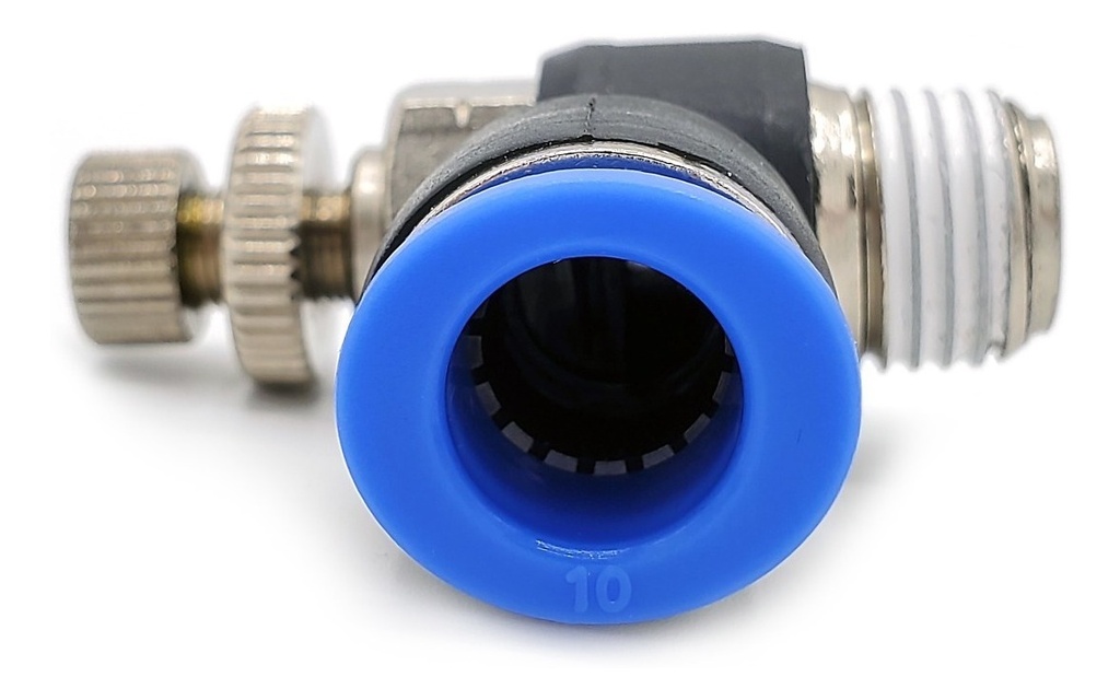 Regulador de flujo en codo, 1/4" NPT x 10 mm | Instrutek